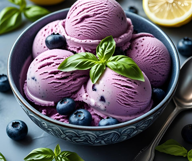 Blueberry Lemon Basil Ice Cream (Dairy-Free, Keto, Vegan)